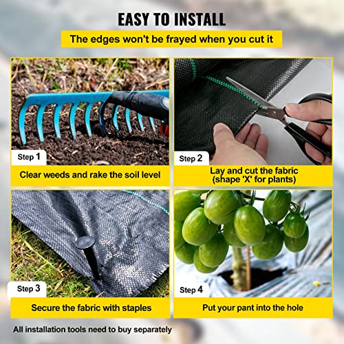 Happybuy 3FTx300FT Weed Barrier Landscape Fabric Heavy Duty 3.2OZ ...