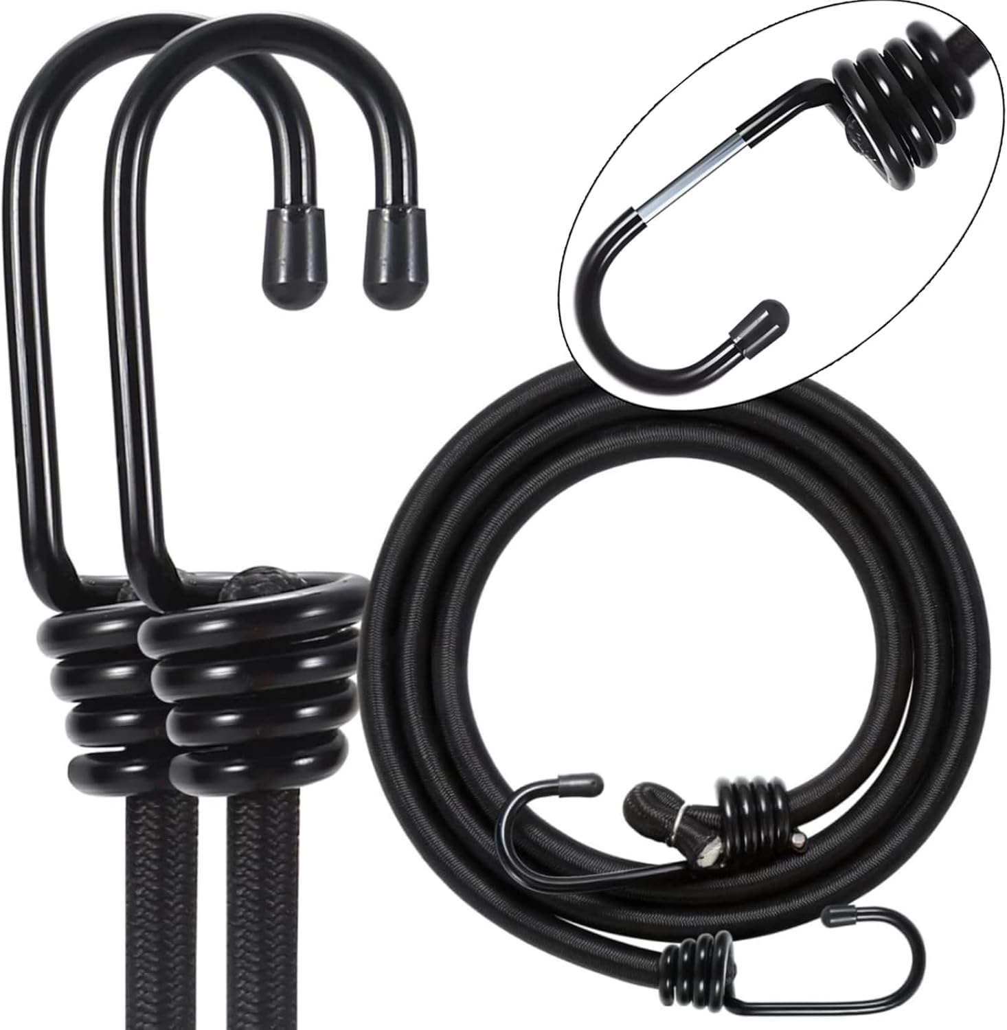 Yuxh Bungee Cords Heavy Duty Outdoor 5ft Bungee Straps with Hooks Black ...