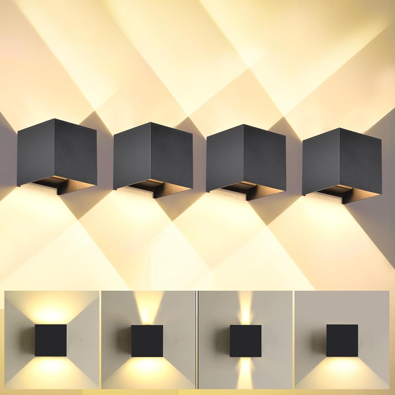 FUPE 15W 4Pack Led Black Outdoor Wall Sconces Light Fixtures Modern ...