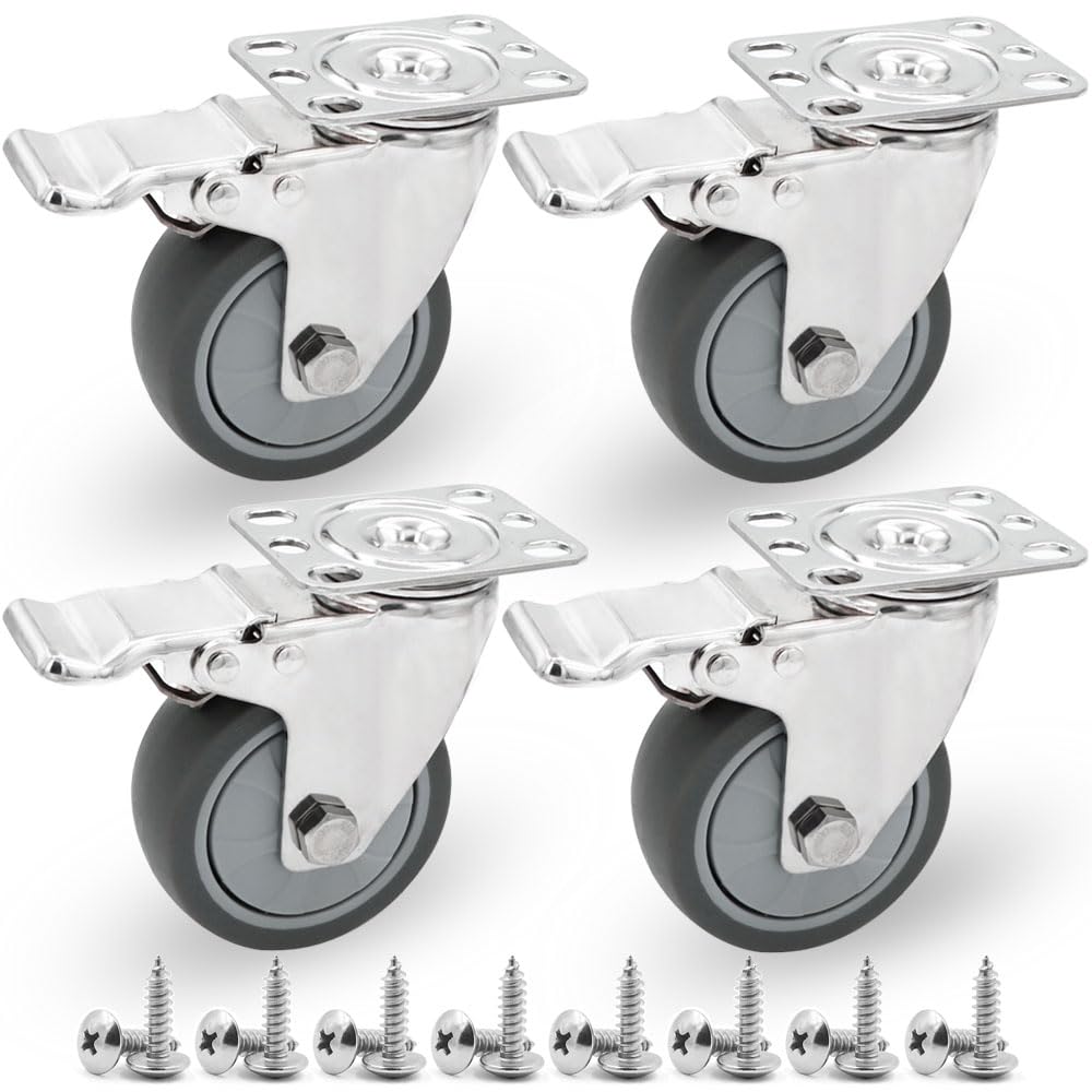 Snapklik.com : NERILEE Stainless Steel 3 Inch Caster Wheels