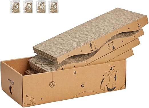 Amazon.com : RUBMEOW Cat Scratcher Cardboard Pad Scratch Box,4pcs ...
