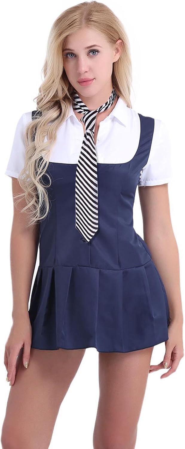 iiniim Women's Adult Schoolgirl Student Costume Uniform Short Sleeve ...