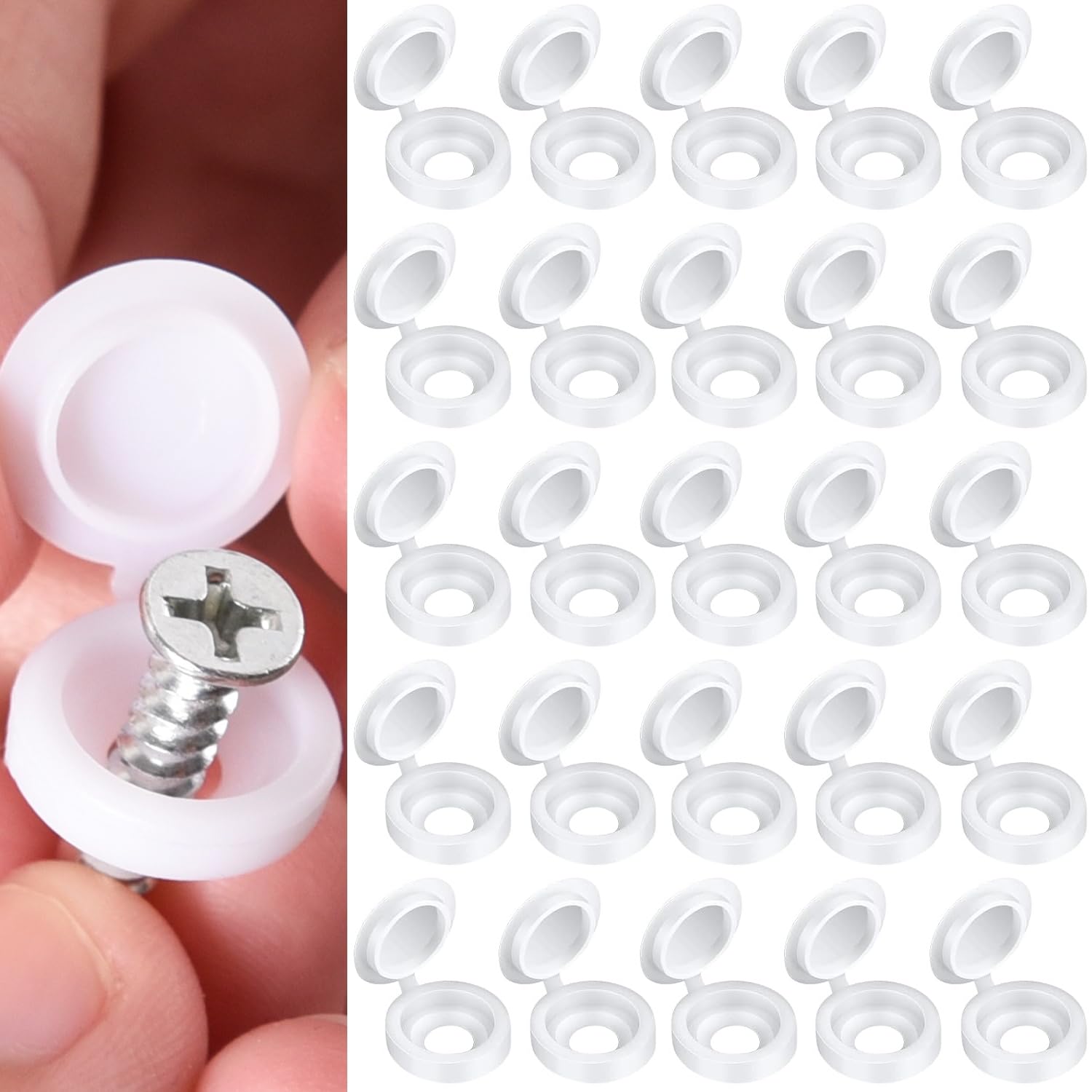 100 Pcs White Screw Cover Caps, Plastic Hinged Screw Covers for ...