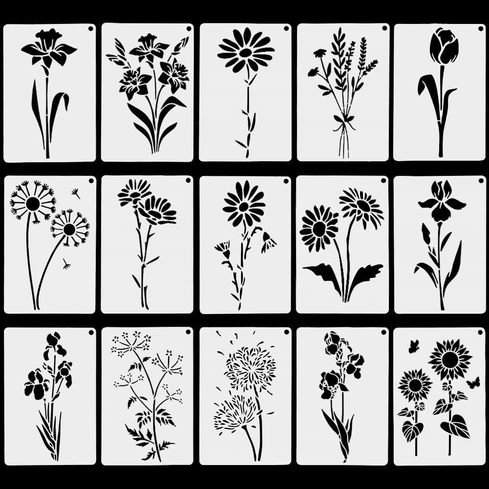 Amazon.com: 12pcs Leaf Vine Stencils, Leaves & Flower Stencil Reusable ...