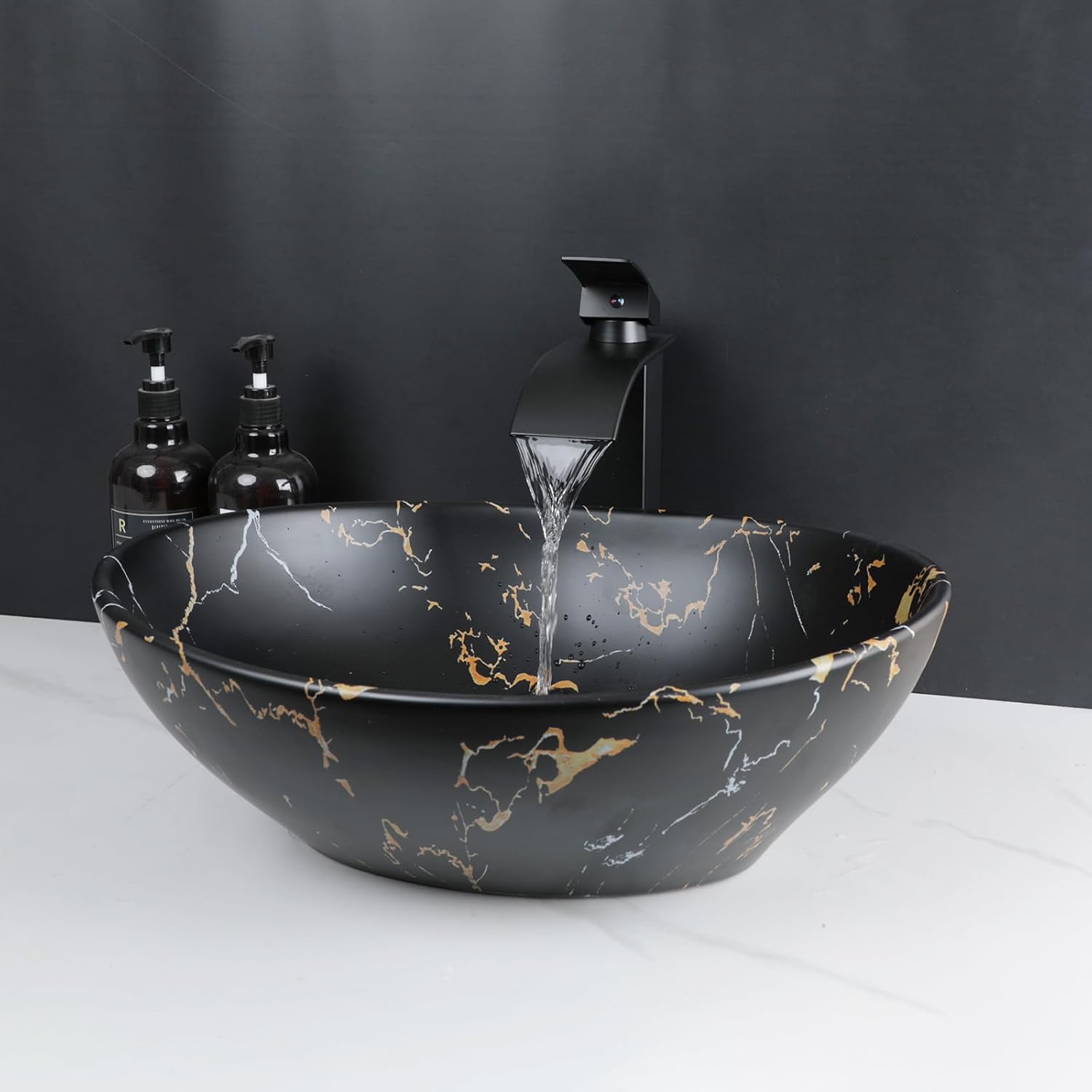 OUBONI Bathroom Vessel Sink,Black Vessel Sink,Oval Ceramic Vessel Sink ...