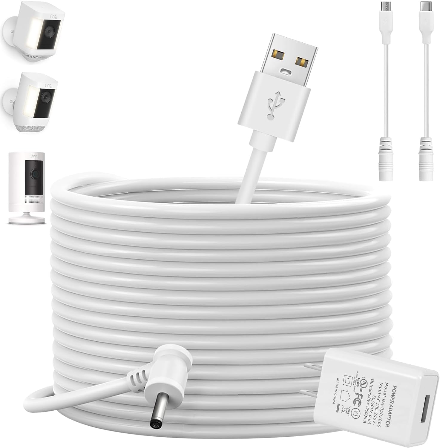 Amazon.com: 30FT Charge Cords with Quick 2A Power Adapter for Ring ...