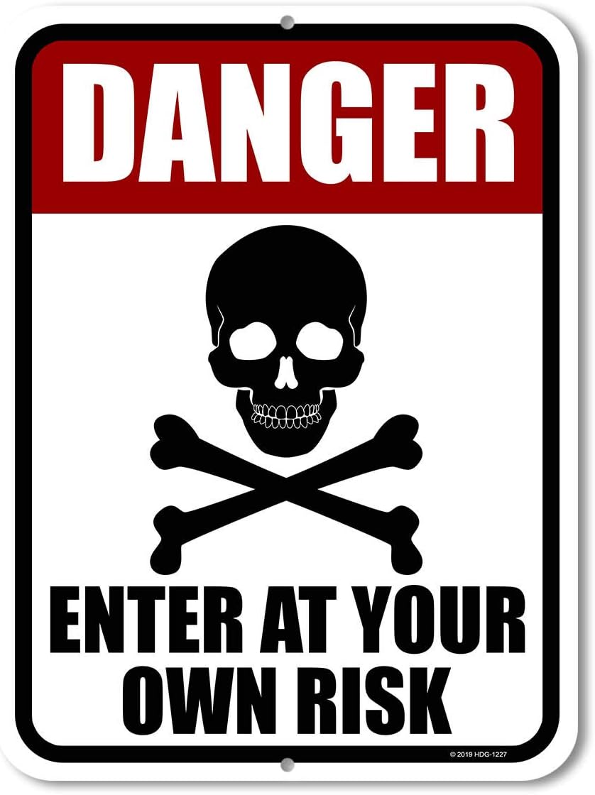 Amazon.com: Caution Enter at Your Own Risk Sign, 7” x 10” Yellow ...