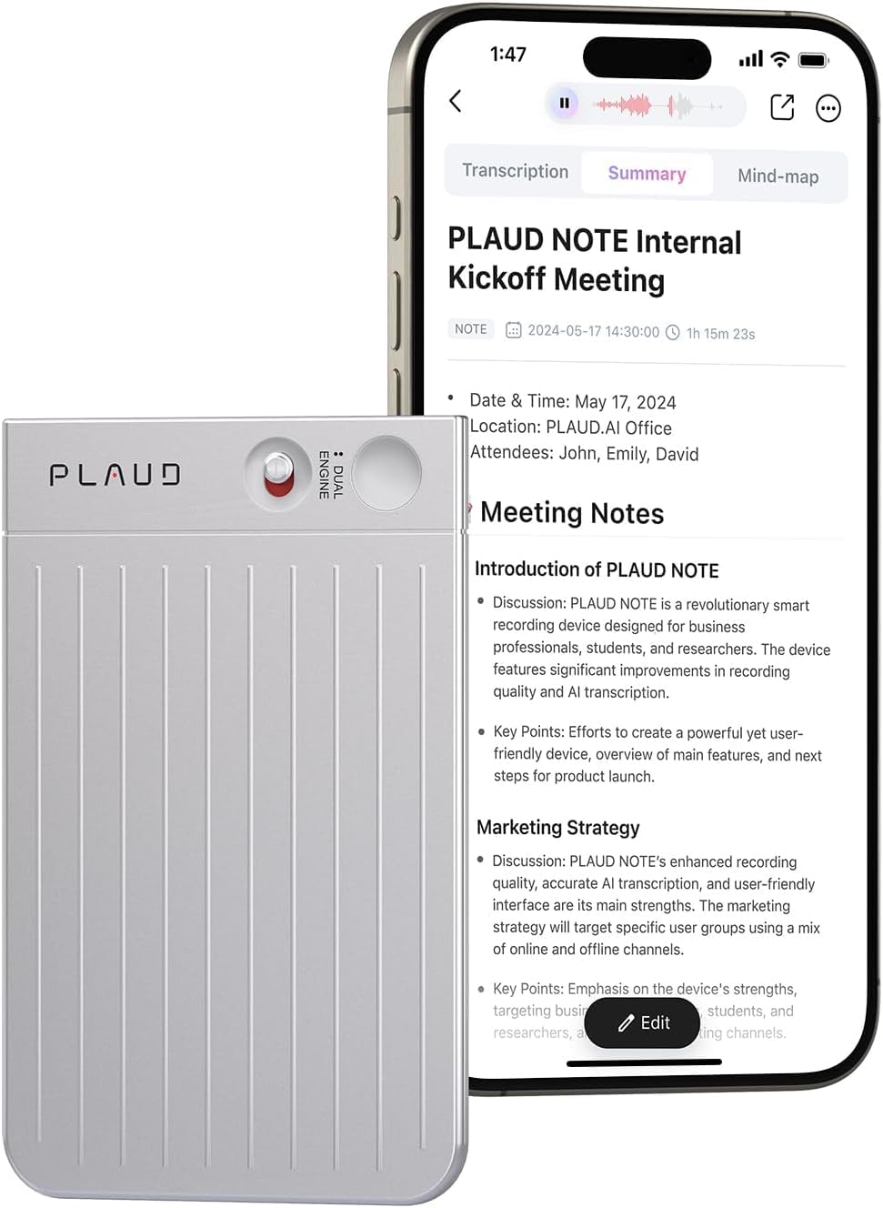 PLAUD NOTE AI Voice Recorder with Case - App Control, Transcribe & Summarize with AI Technology ...