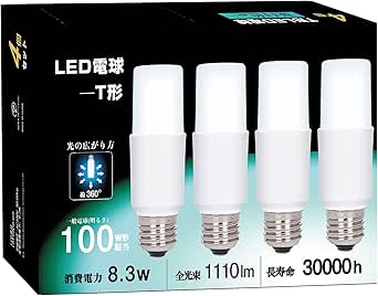 Amazon | T形タイプ LED電球 E26口金 T形 100W形相当 8.3W 昼白色 5000K 1110lm 全方向タイプ 電球形蛍光灯 EFD25・EFD15代替推奨 断熱材施工 ...