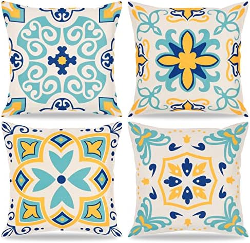 UXORSN Set of 4 Outdoor Waterproof Cushion Covers, 45 x 45 cm, Boho ...