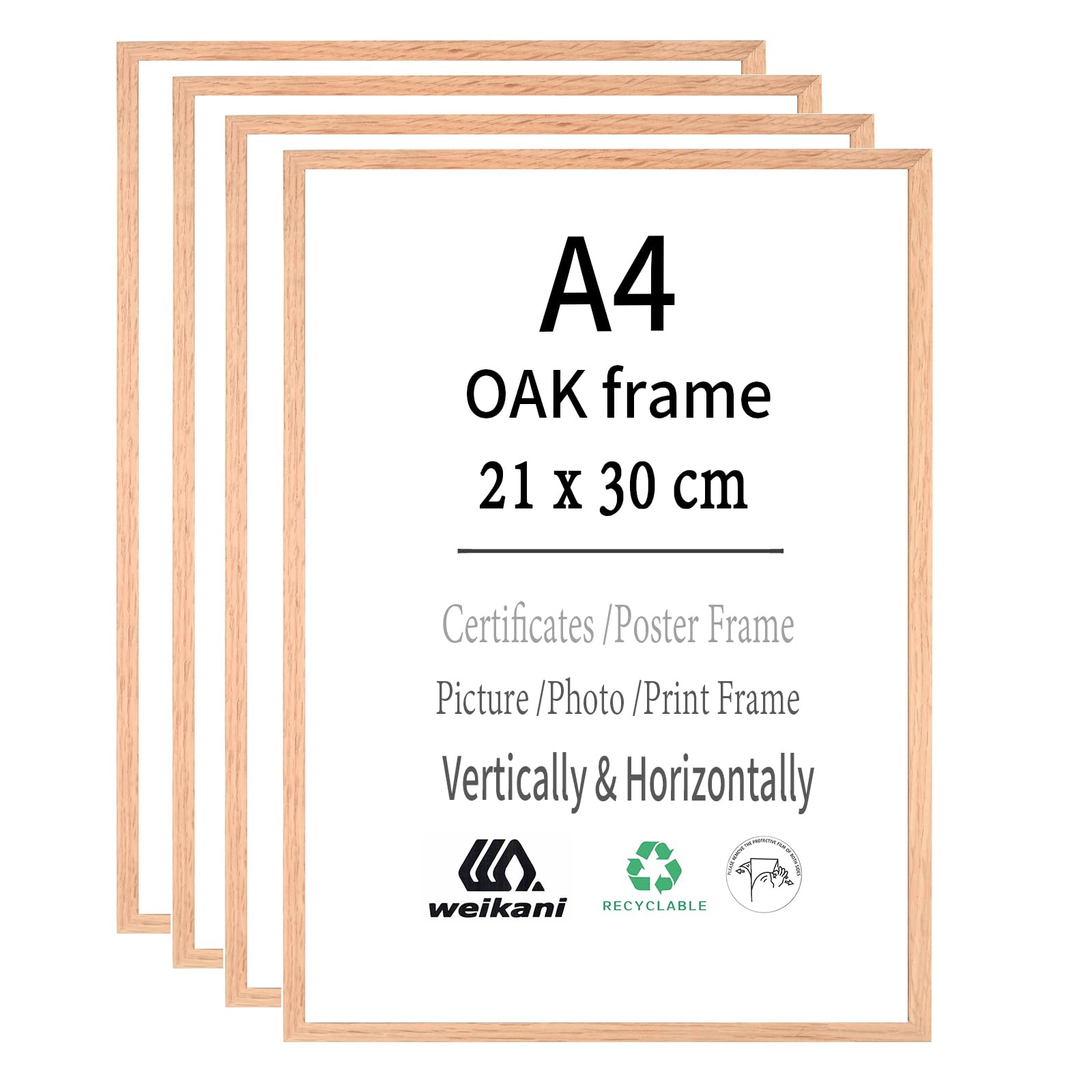Amazon.com - Weikani A4 OAK Wood Picture Frame,4 Pack-21X30cm Wood ...