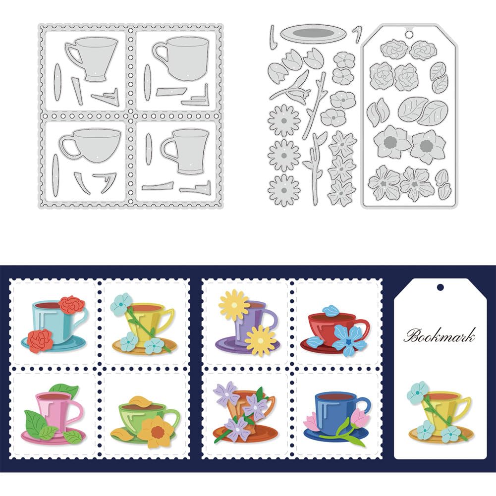 Amazon.co.jp: BENECREAT 1セット2枚 カッティングダイ 花のティーカップ メタルダイカット 炭素鋼 組み合わせ ...