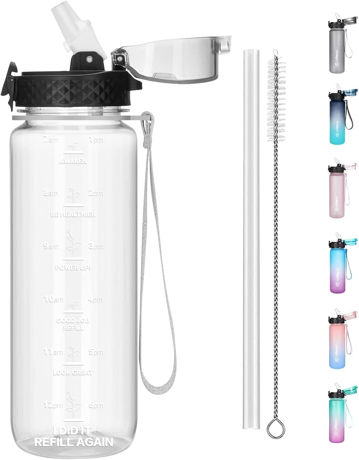 GOPPUS 500ml/17oz Water Bottles with Straw Small Sports Bottle Reusable ...
