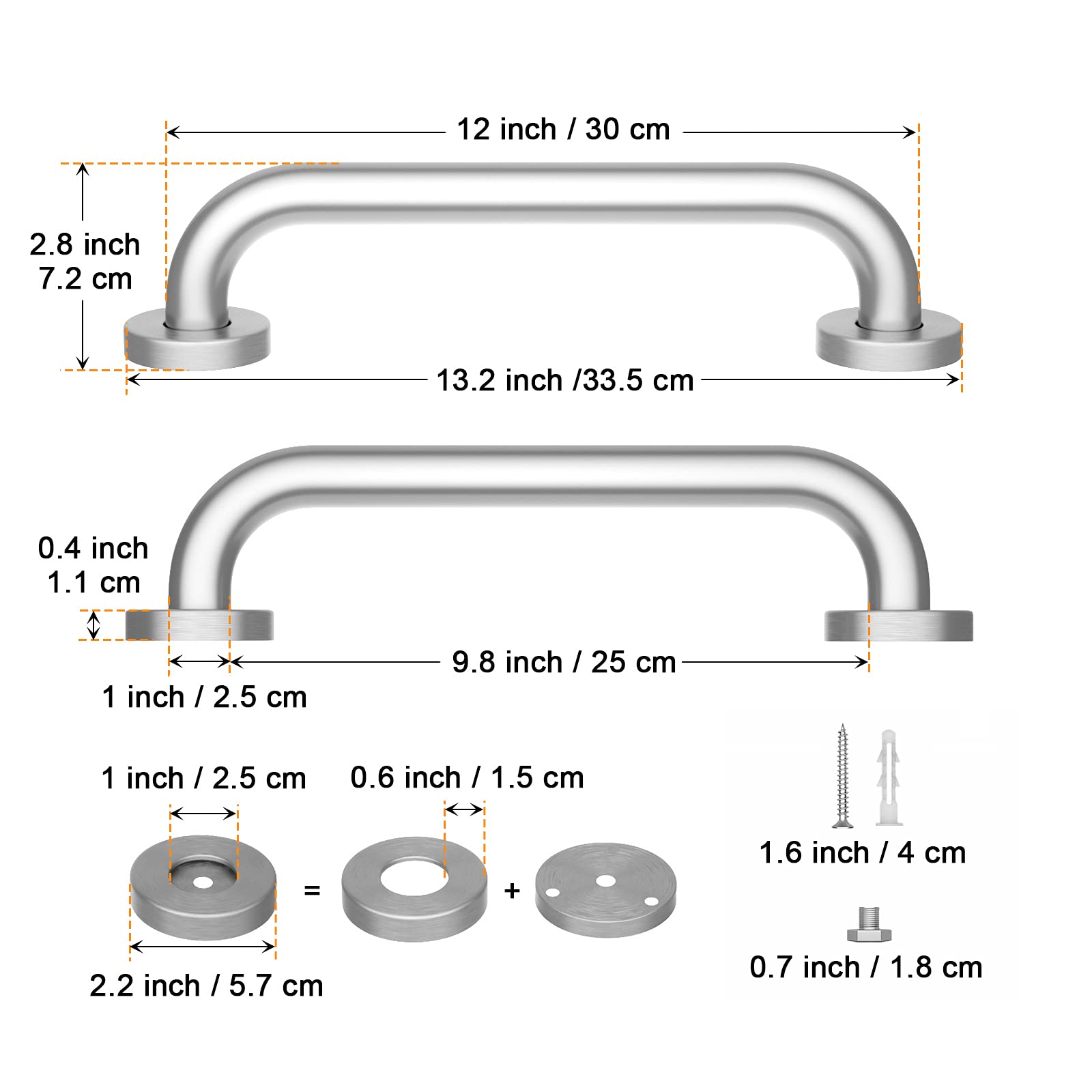 Snapklik.com : 12 Inch Satin Brushed Nickel Shower Grab Bar - 1 ...