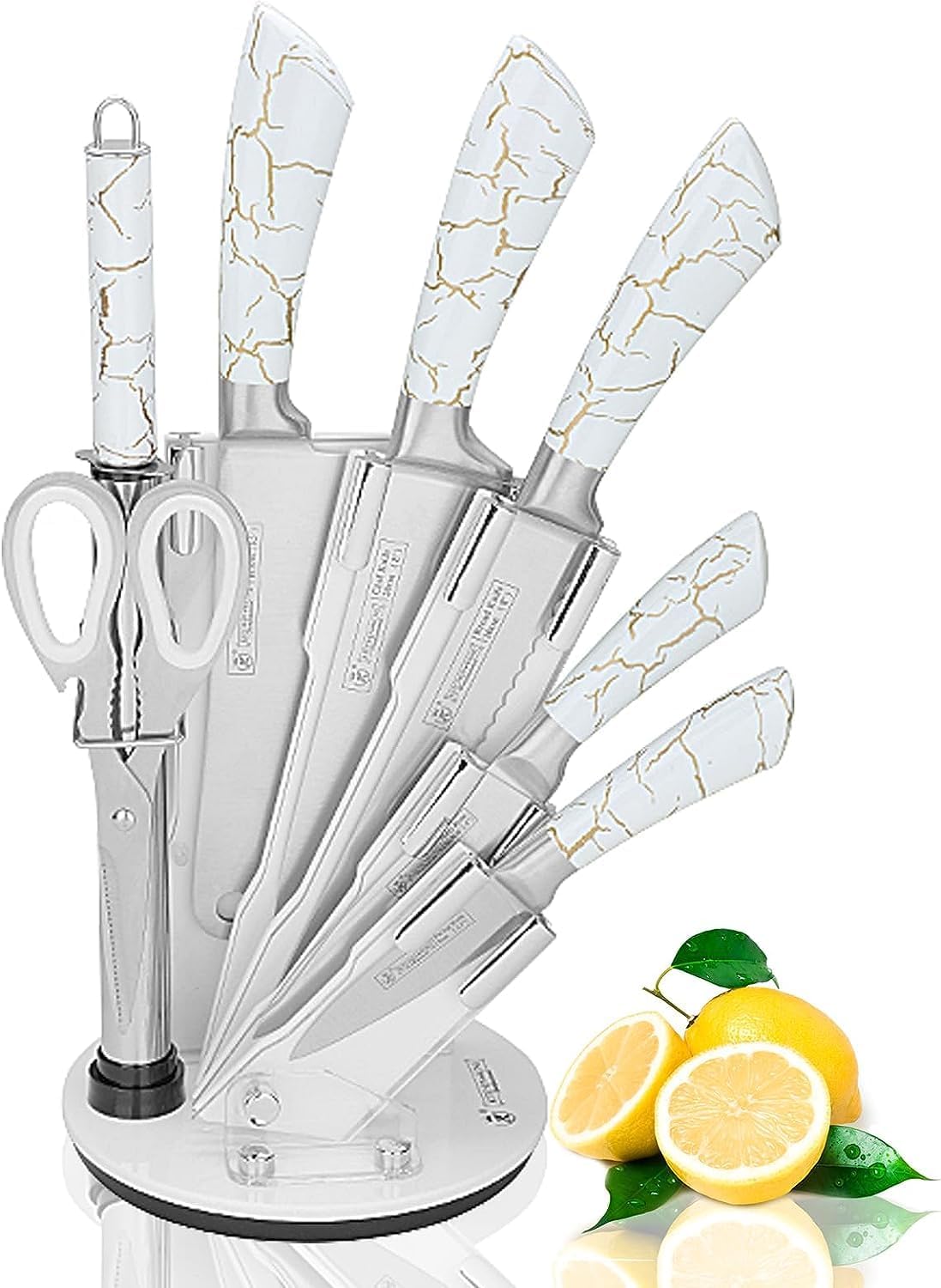 Messerblock Set, 8 Teiligs Weiß Profi Küchenmesser Messerset mit Acryl ...