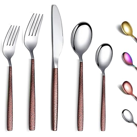 Amazon.com | 20 Piece Matte Copper Embossed Pattern Handle Silverware ...