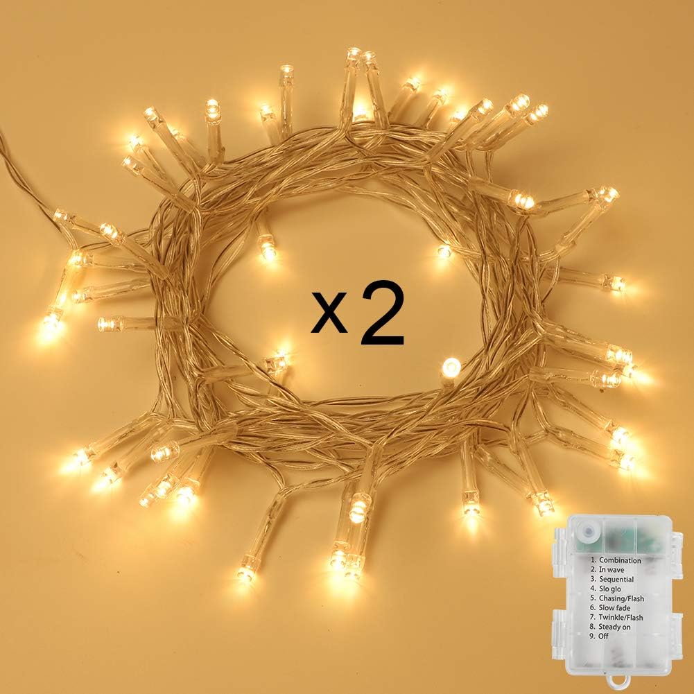 Battery Operated Fairy Lights 2 Pack 50 LEDs 5m 8 Lighting Modes Timer ...