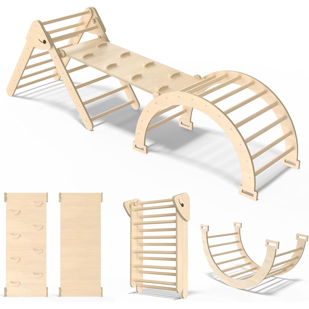 $18/mo - Finance 7 in 1 Montessori Pikler Triangle Set, Foldable Wooden ...