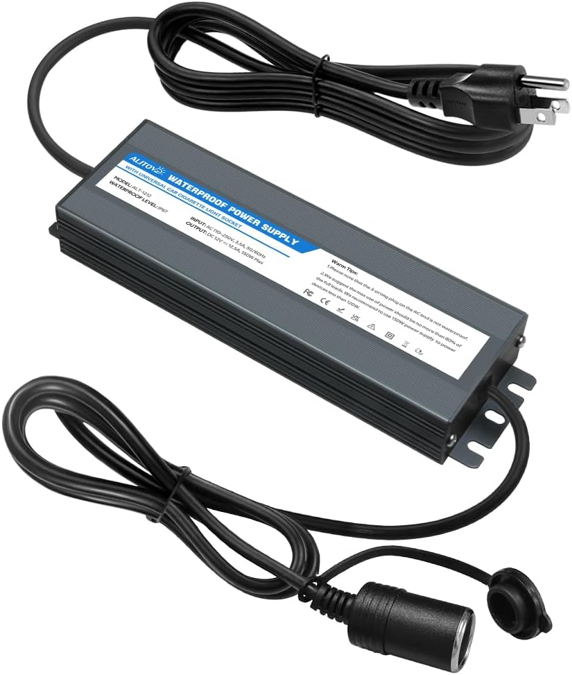Amazon.com: ALITOVE AC to DC Converter 110V to 12V 12.5A 150W Max Outdoor Power Supply 13ft IP67 ...