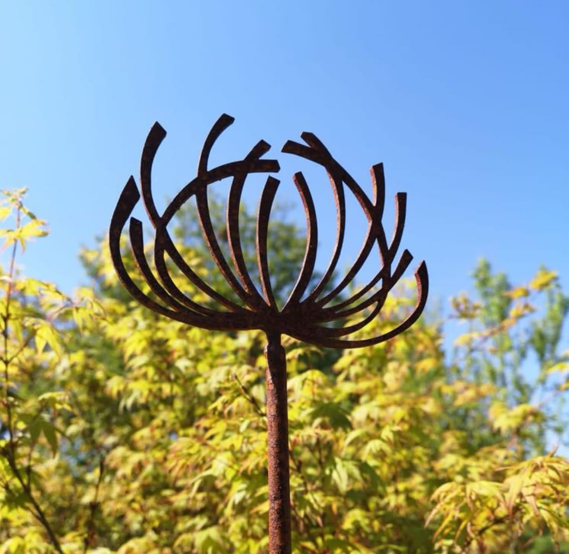Metal Sphere Garden Stake - Designed to rust - Decorative Garden Stakes ...