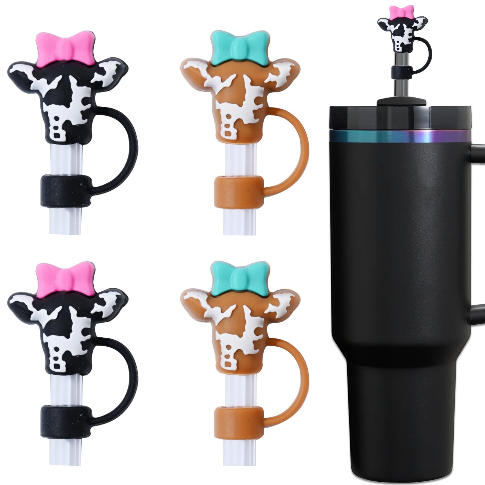 Amazon.com: Amreich Cow Straw Covers - 4PCs Silicone Straw Toppers ...