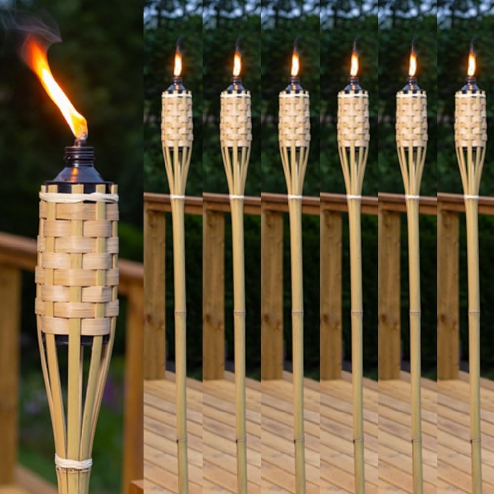Harbour Housewares 12x Black 113cm Bamboo Garden Fire Torches - Outdoor ...
