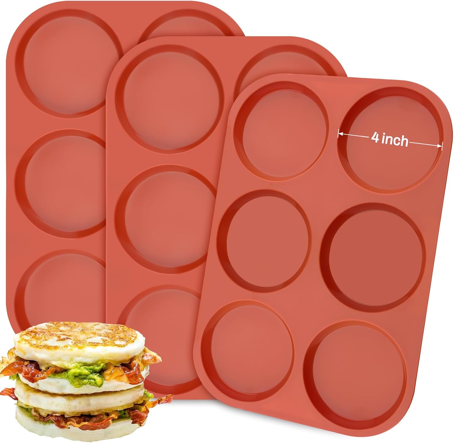 Amazon.com: Ocmoiy 4 Inch Silicone Egg Mold for Breakfast Sandwiches, 3 ...