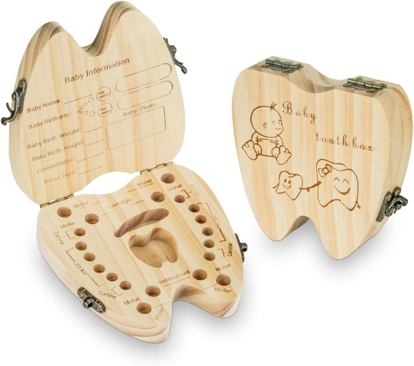 Amazon.com: OYBUFSH Baby Teeth Keepsake Box Tooth Fairy Holder Wooden ...
