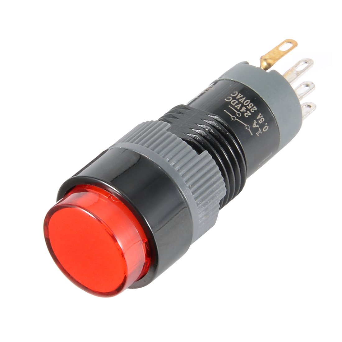 uxcell DC 24V Light Red Lamp 5 Pins Momentary 12mm Thread Mini Push ...