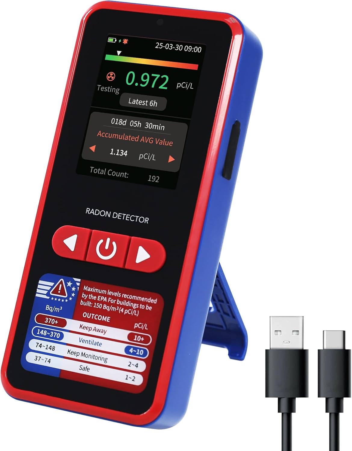 Radon-Detektor Tragbarer Radontester, 0,09-1000pCi/L Radondetektor für ...