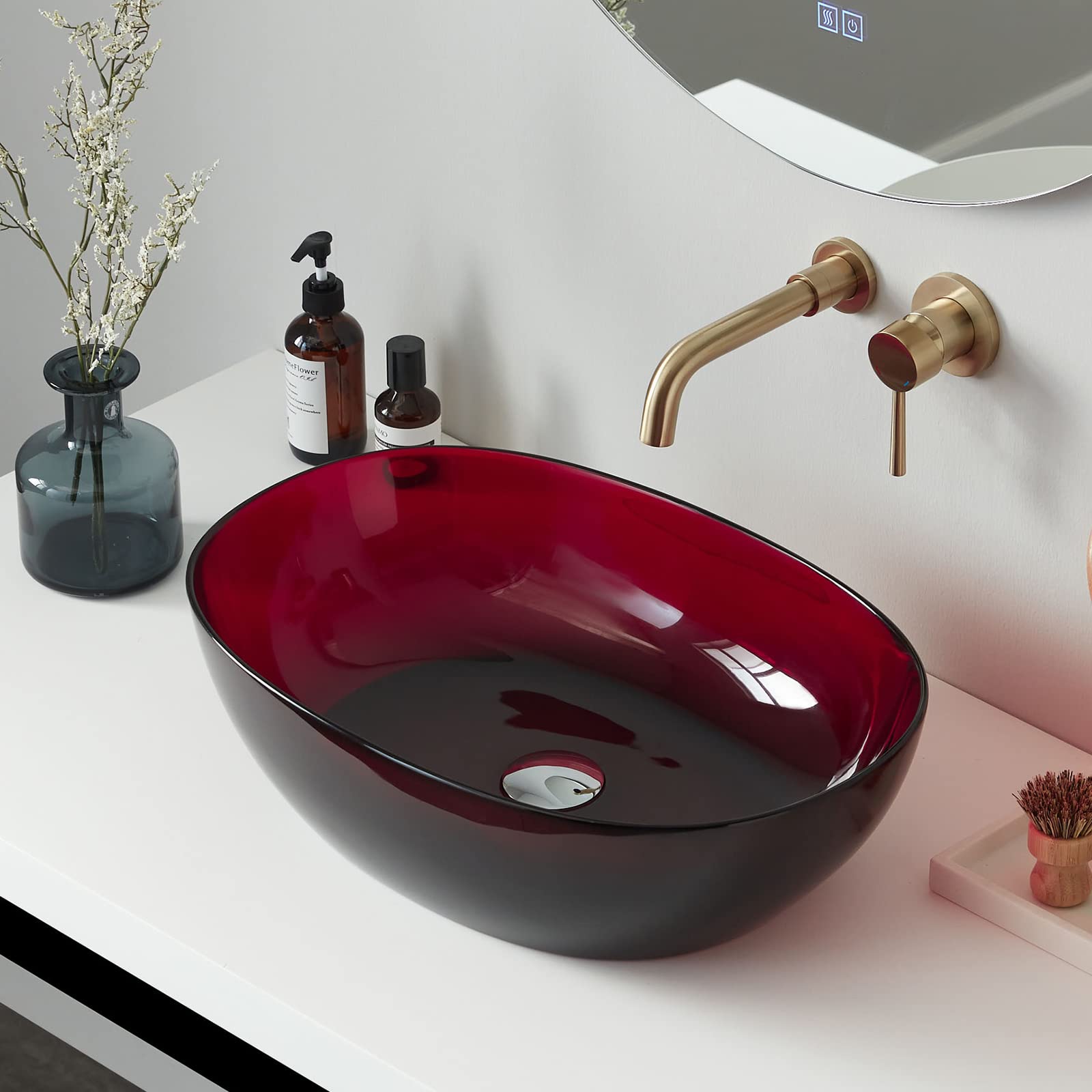 Cpingao 23"x 15" Oval Translucent Bathroom Vessel Sink Above Counter ...