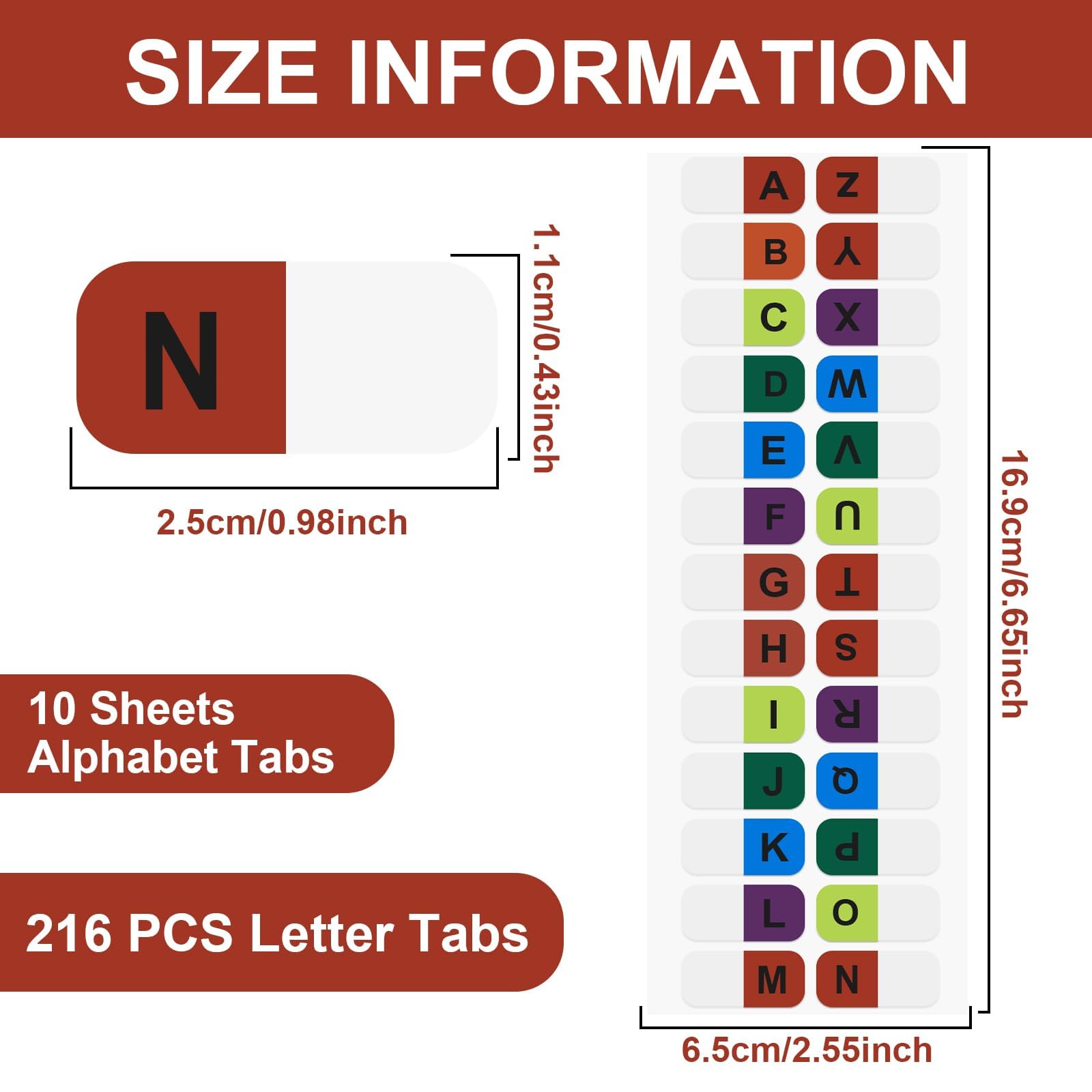 Snapklik.com : 10Sheet Sticky Alphabet Tabs, 260PCS A-Z Colorful ...