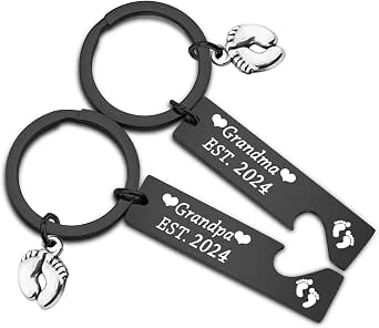 Amazon.com: New Grandparent Gift Grandma and Grandpa Est 2024 Keychain ...