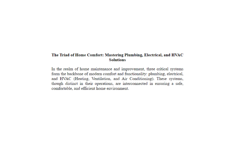 The Triad of Home Comfort: Mastering Plumbing, Electrical, and HVAC ...