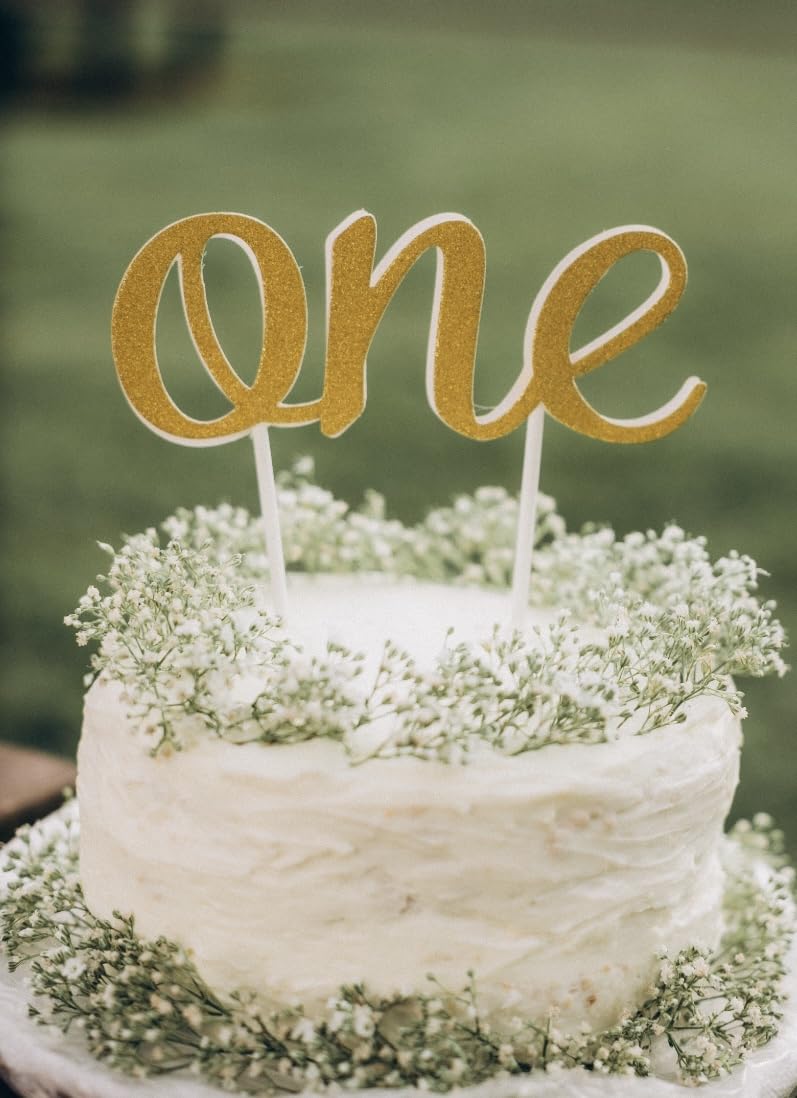 Amazon.com: Gold 1st Birthday Topper, Double Sided Glitter, Number One ...