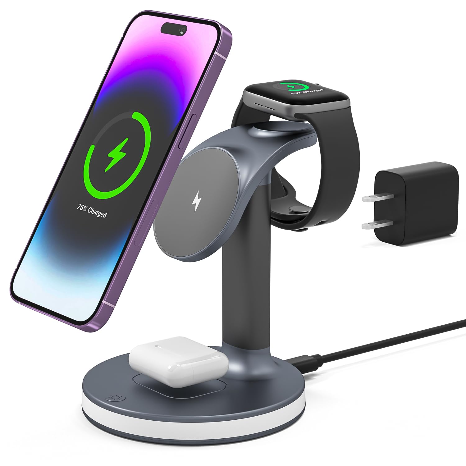 Amazon.com: HiPlug 3 in 1 Wireless Charging Station for iPhone 16/15/14 ...