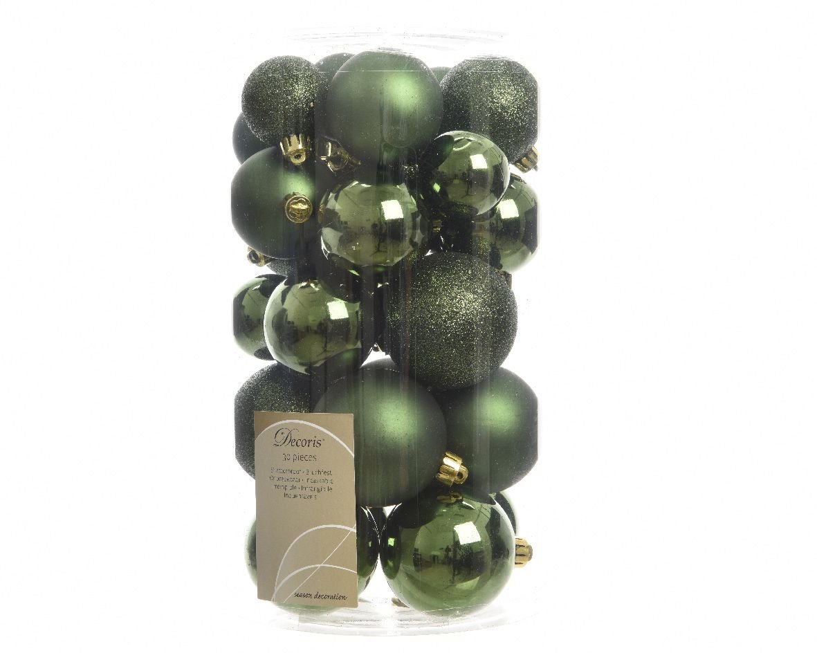Decoris Kaemingk Christmas Xmas Assorted Shatterproof Baubles, 30 pack - Olive green : Amazon.co ...
