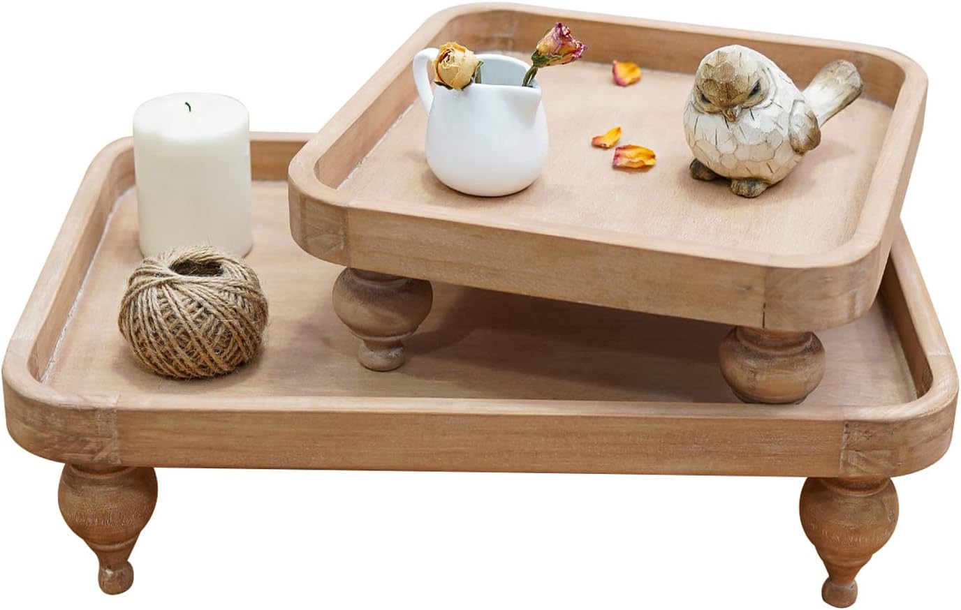 Amazon.com: Farmhouse Wooden Riser Decorative Tray - Rustic Pedestal ...