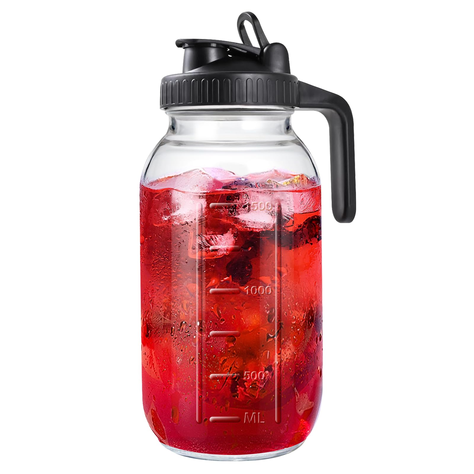 Amazon.com: Mason Jar Pitcher, 64 OZ Glass Pitcher with Lid Double Leak ...