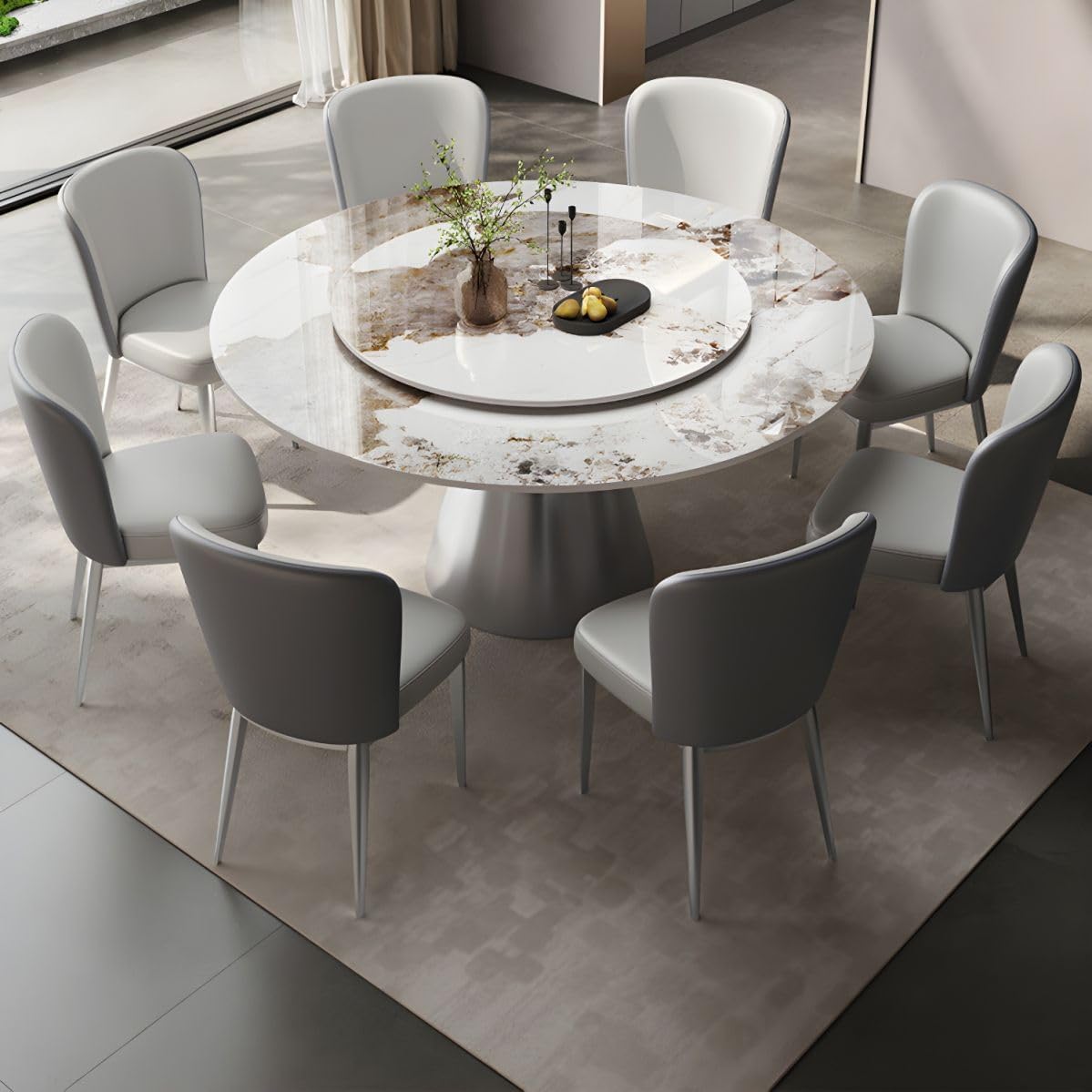 Amazon.com - LAKIQ Pandora Gold Stone Top Round Dining Table with Lazy ...