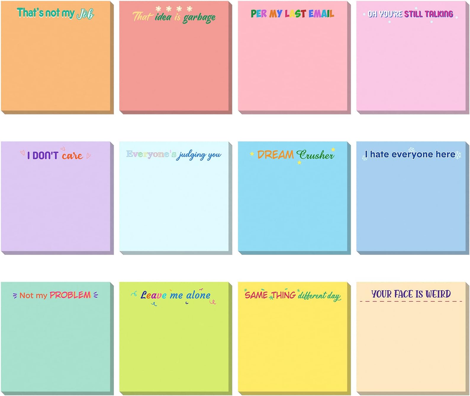 Amazon.com : 12 Pieces Snarky Office Sticky Notes Funny Note Pads Work ...