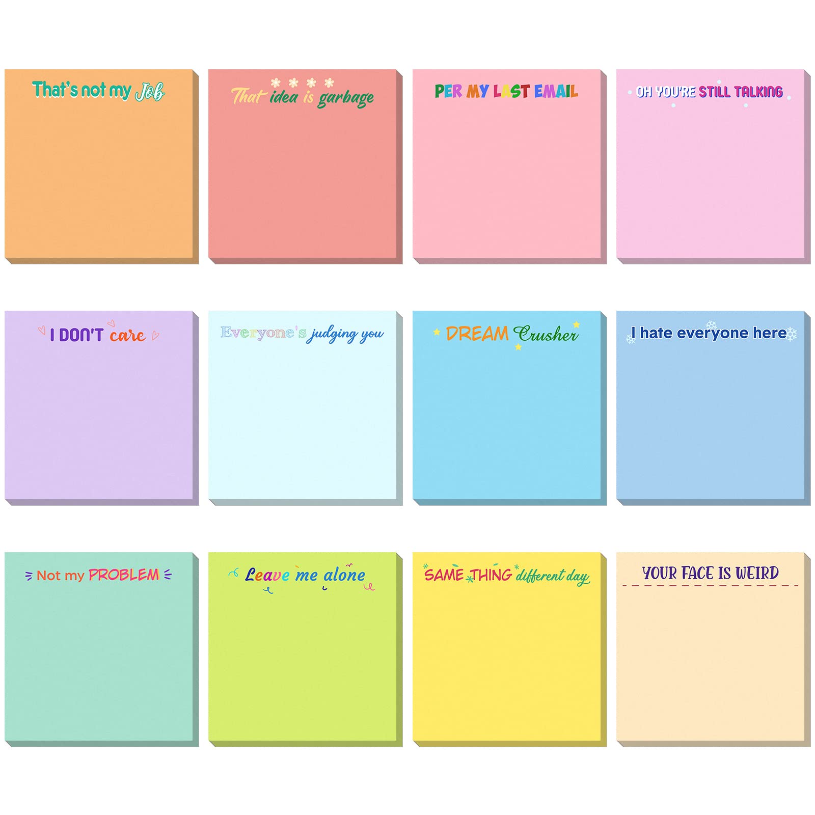 Amazon.com : 12 Pieces Snarky Office Sticky Notes Funny Note Pads Work ...