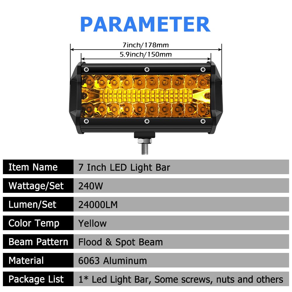 Snapklik.com : 7 Inch Led Light Bar, 240W 24000LM Flood Spot Combo Beam ...