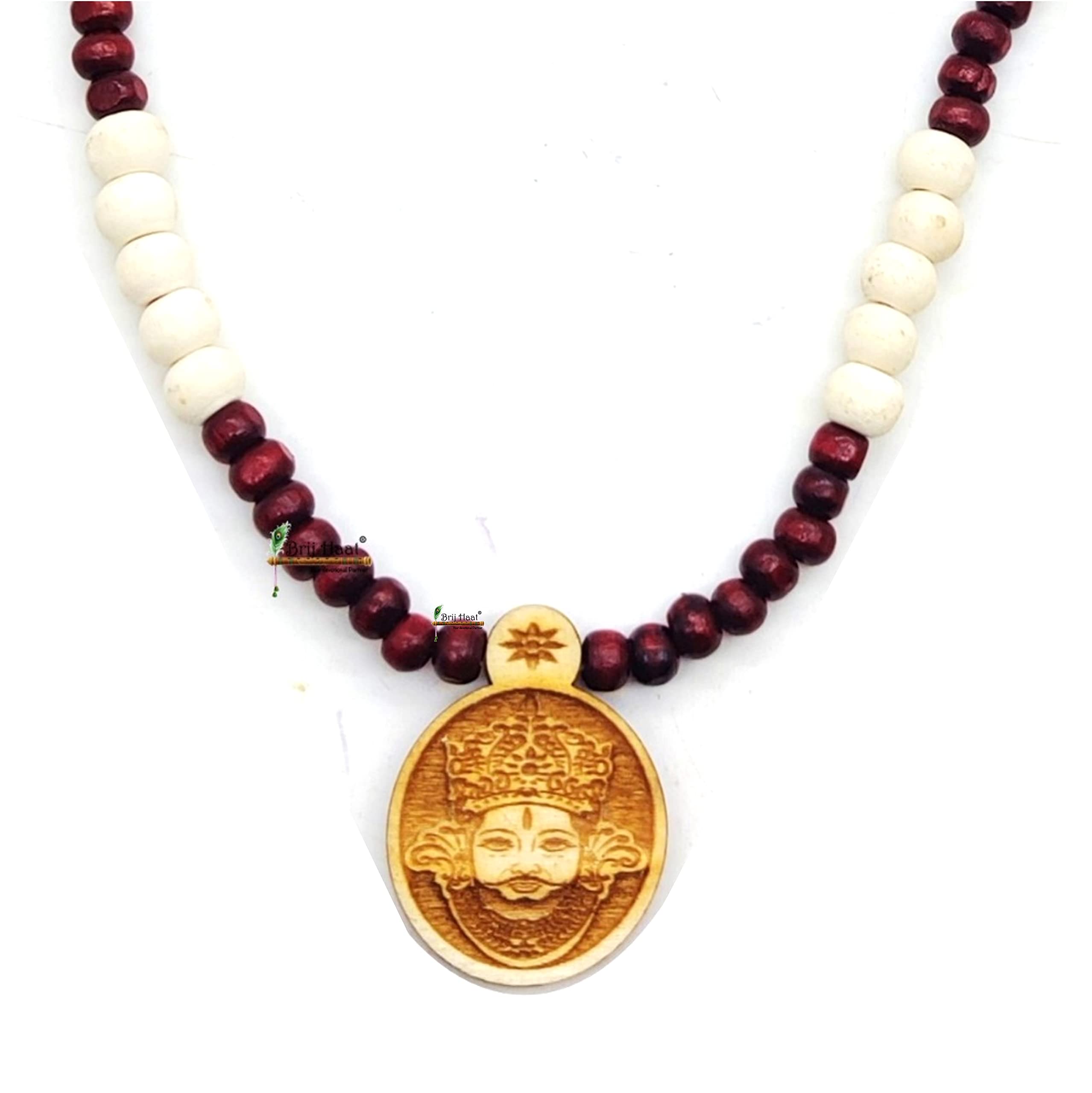 BRIJ HAAT Wooden Khatu Shyam ji Round Locket with Wood kanthi Mala ...