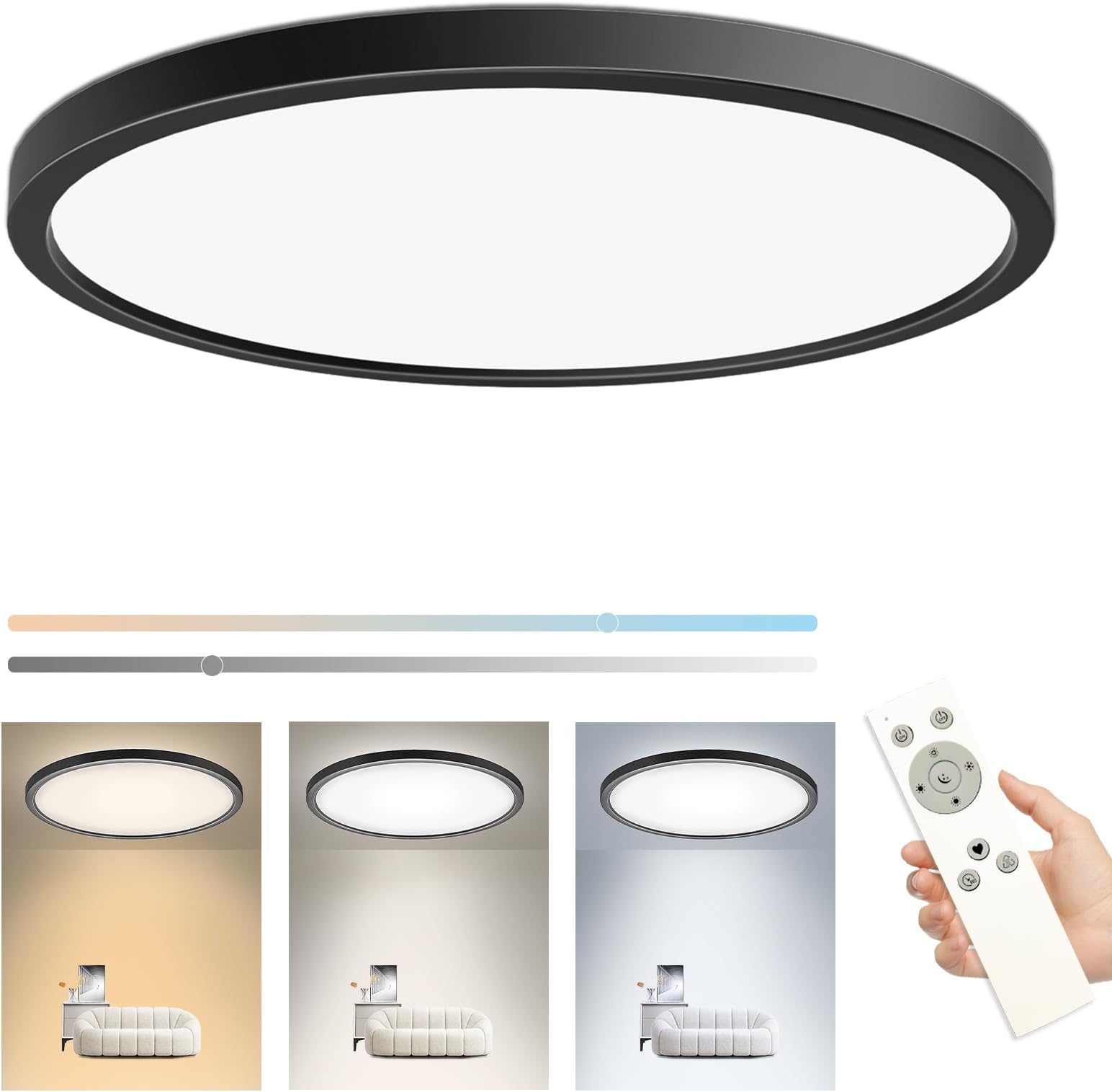 Peasur Dimmable Flush Mount LED Ceiling Light Fixtures, 11.6 Inch 24W ...