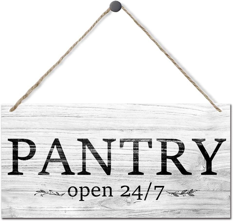 Amazon.com : Hanging Pantry Room Sign Pantry Open 24/7 Wood Plaque ...