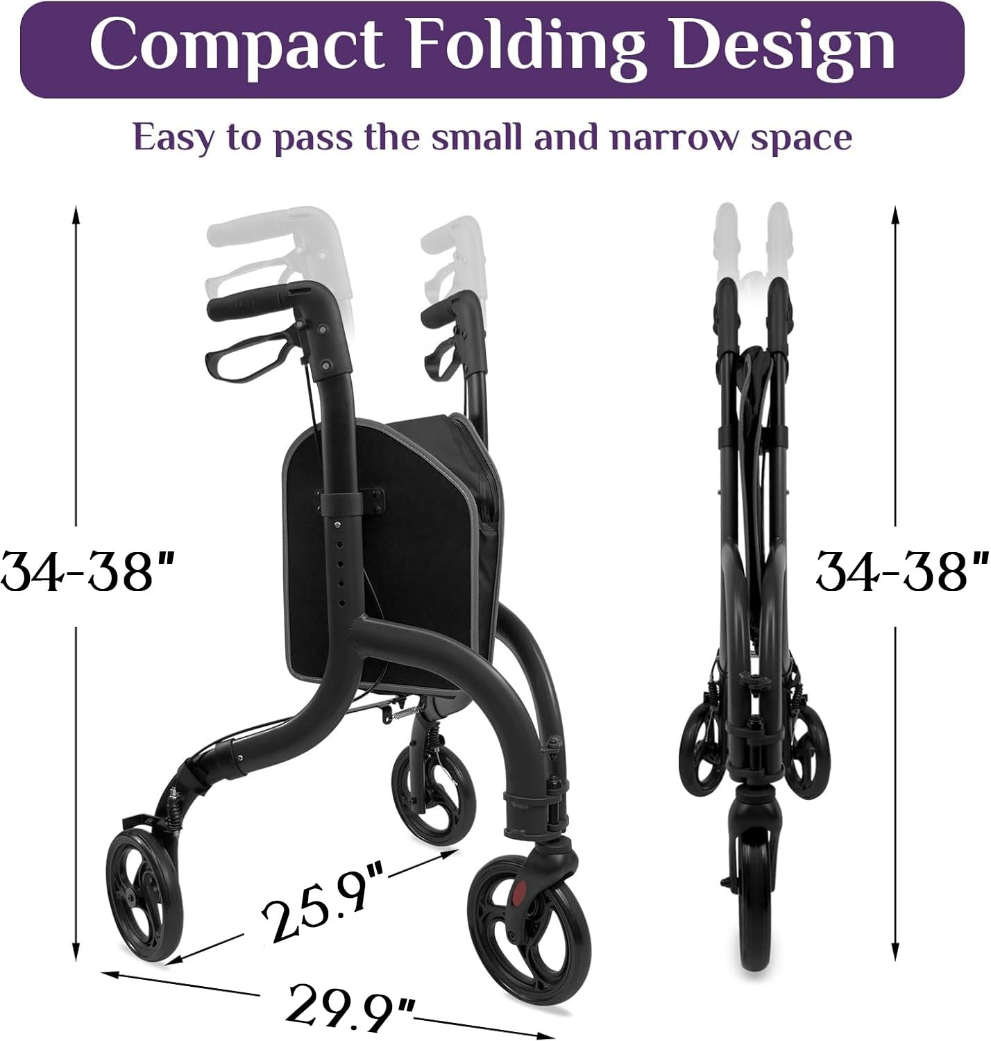 Snapklik.com : 3 Wheel Walkers For Seniors, Ultra Lightweight Foldable ...
