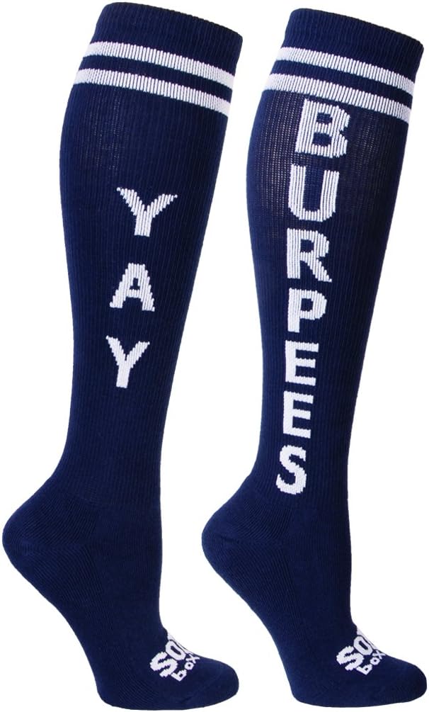 The Sox Box Yay Burpees Socks! (Navy Blue) at Amazon Women’s Clothing store