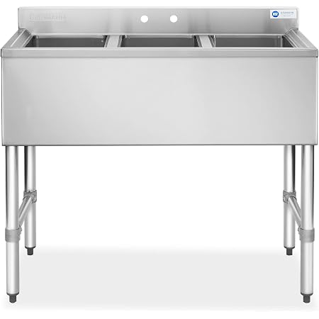 Amazon.com: GRIDMANN 3 Compartment Stainless Steel Bar Sink, NSF ...