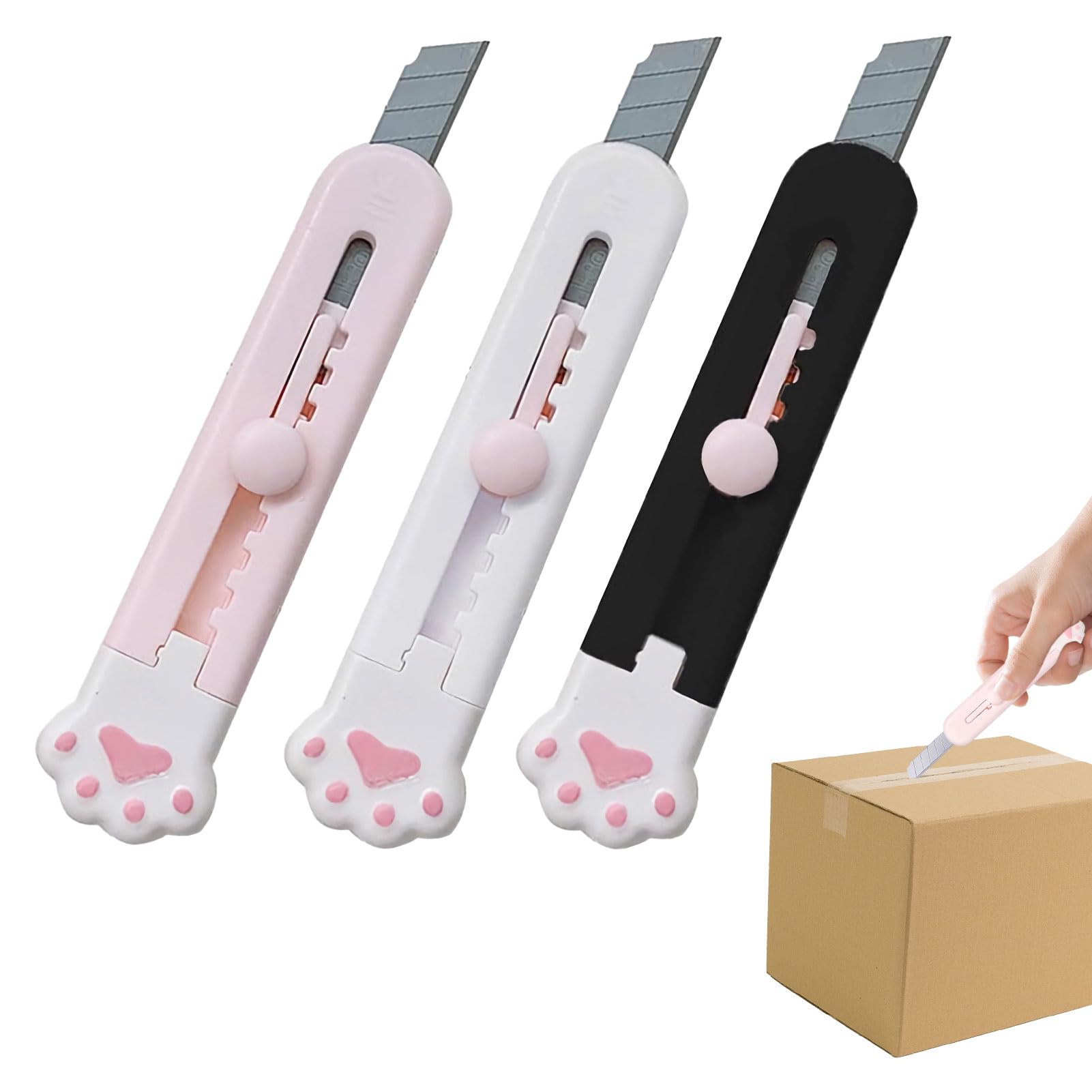 Mini Box Cutter Safety Knife,3 PCS Cats Paws Letter Openers Portable ...